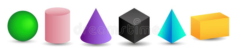Set of 3d Geometric Shapes. Isometric Views of Sphere, Cylinder, Cone ...