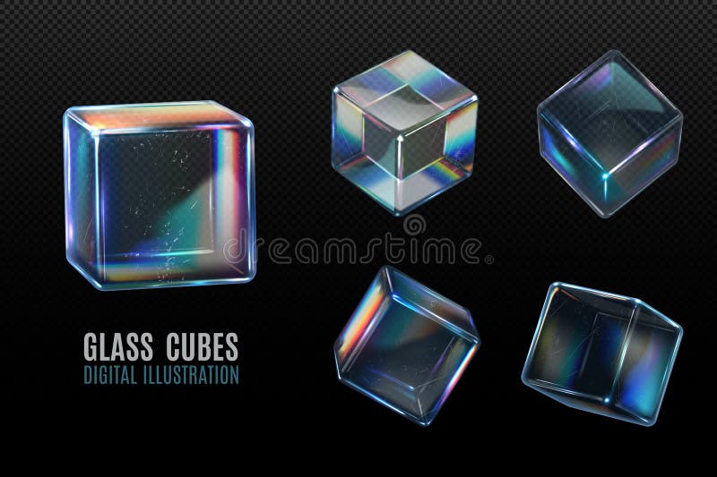 Set of 3D Glass Cubes with Holographic Effects on an Isolated ...