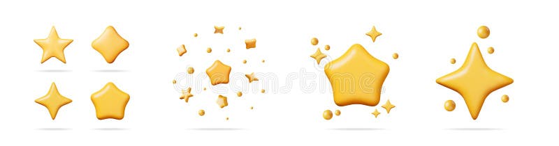 Set of 3d Gold Render Shiny Rating Star Stock Vector - Illustration of ...