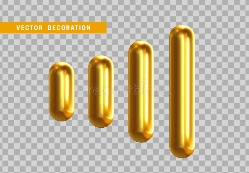 Set 3d Golden Capsule. Golden Geometric Shapes Objects. Realistic ...