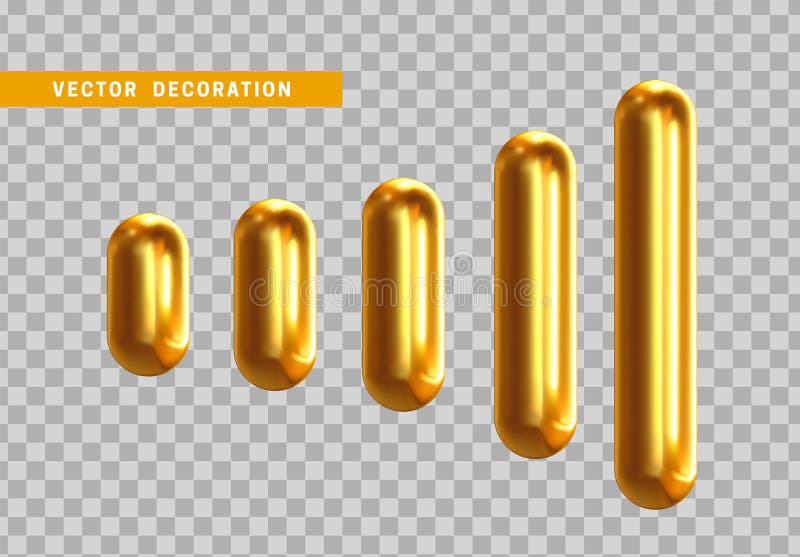 Set 3d Golden Capsule. Golden Geometric Shapes Objects. Realistic ...