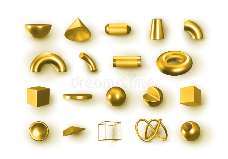 Set of 3d Golden Geometric Shapes Objects. Realistic Geometry Elements ...