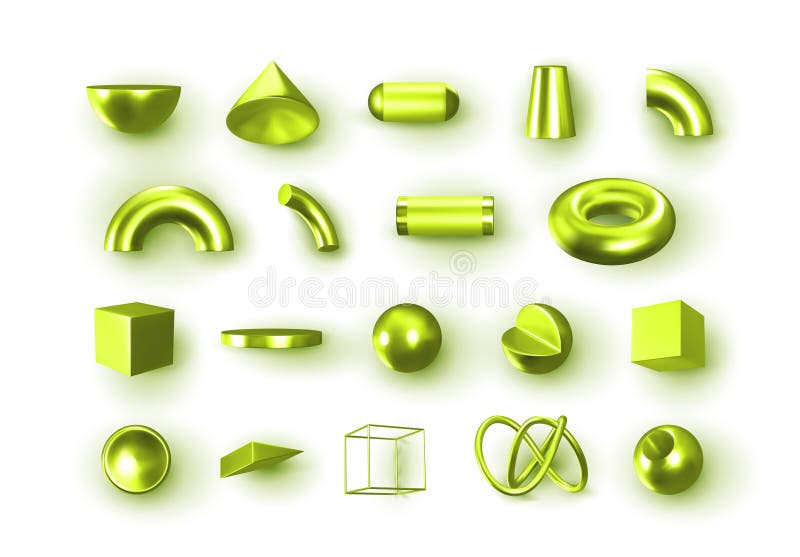 Set of 3d Green Geometric Shapes Objects. Realistic Geometry Elements ...