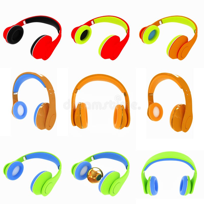 Set of 3d Icon of Colorful Headphones on a White Stock Illustration ...