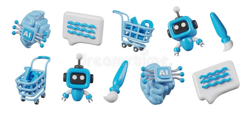 Set of 3D Icons for AI Service. Vector Blue Objects in Different ...