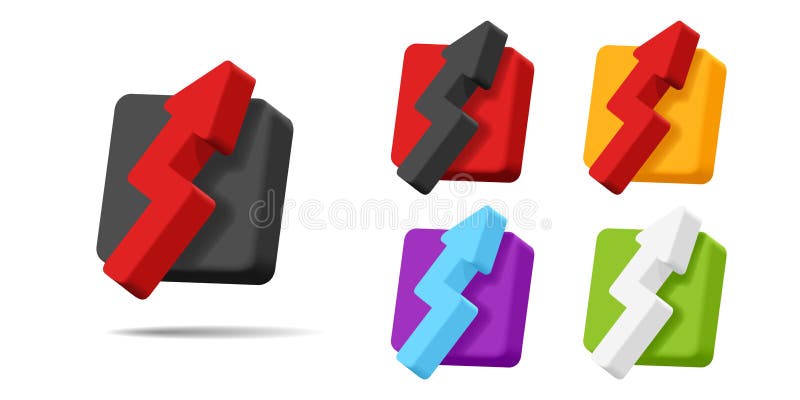 Set of 3d Icons of Arrow Pointing Up on a Square Volume Shape in ...