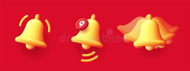 Set of 3d Icons of Bell Ringing in Blur, with Notification Label with ...