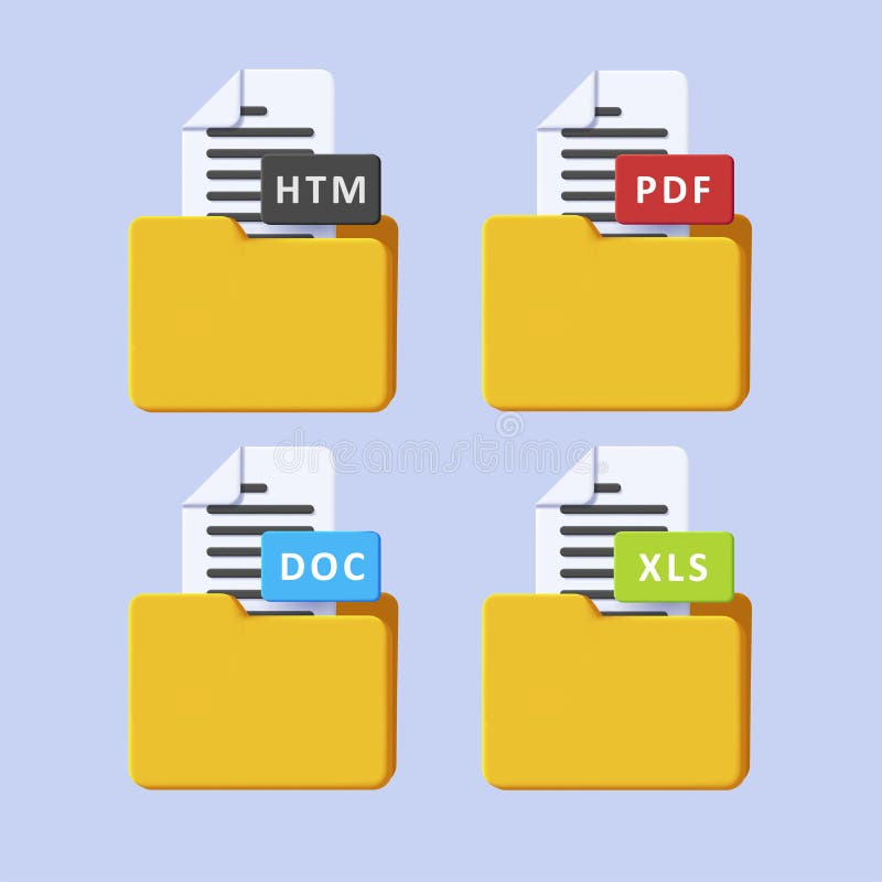 Set of 3d Icons of File Format Documents in Folder Stock Vector ...