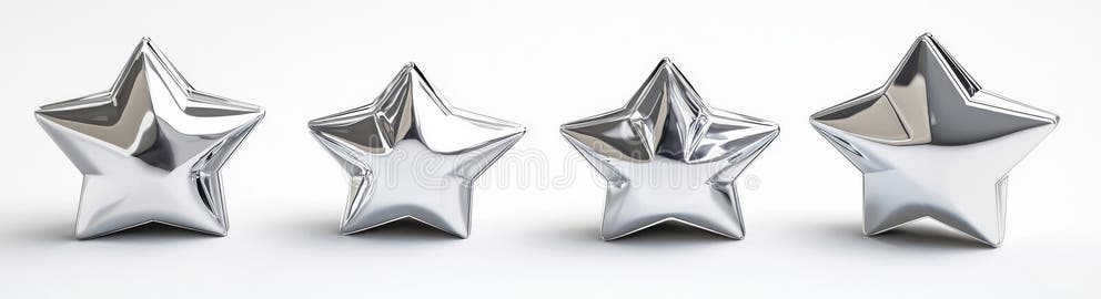 A Set of 3D Illustrations Showing Silver Stars from Various Angles ...