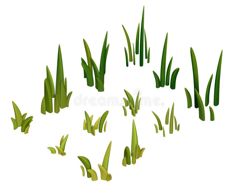 A Set of 3d Illustrations of Stylized Green Grass. Objects Isolated on ...