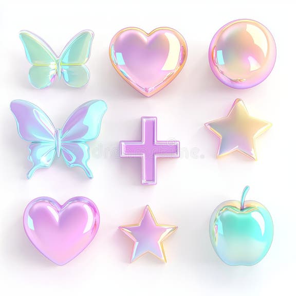 Set of 3d Iridescent Icon Elements in Format with Transparent ...