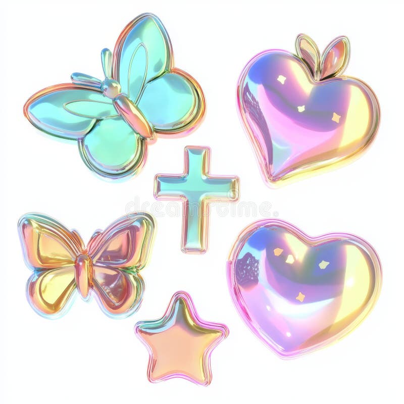 The Set of 3D Iridescent Icons Has a Transparent Background Stock Image ...