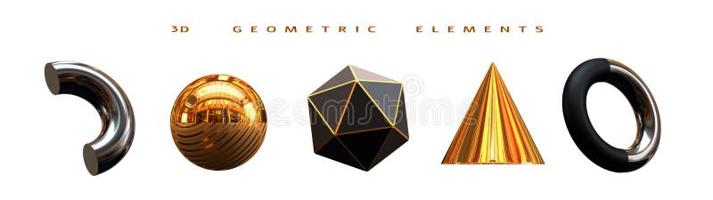 Set of 3d Isolated Graphic Realistic Primitives or Shapes on White ...