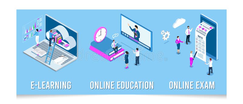 Set of 3D Isometric E-learning Platform, Innovative Education and ...