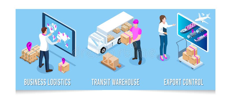 Set of 3D Isometric Smart Logistics Technologies Concept with Smart Logistics, Business ...