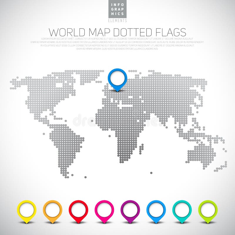 Set of 3D Map Pointers with Dotted World Map, Stock Illustration ...