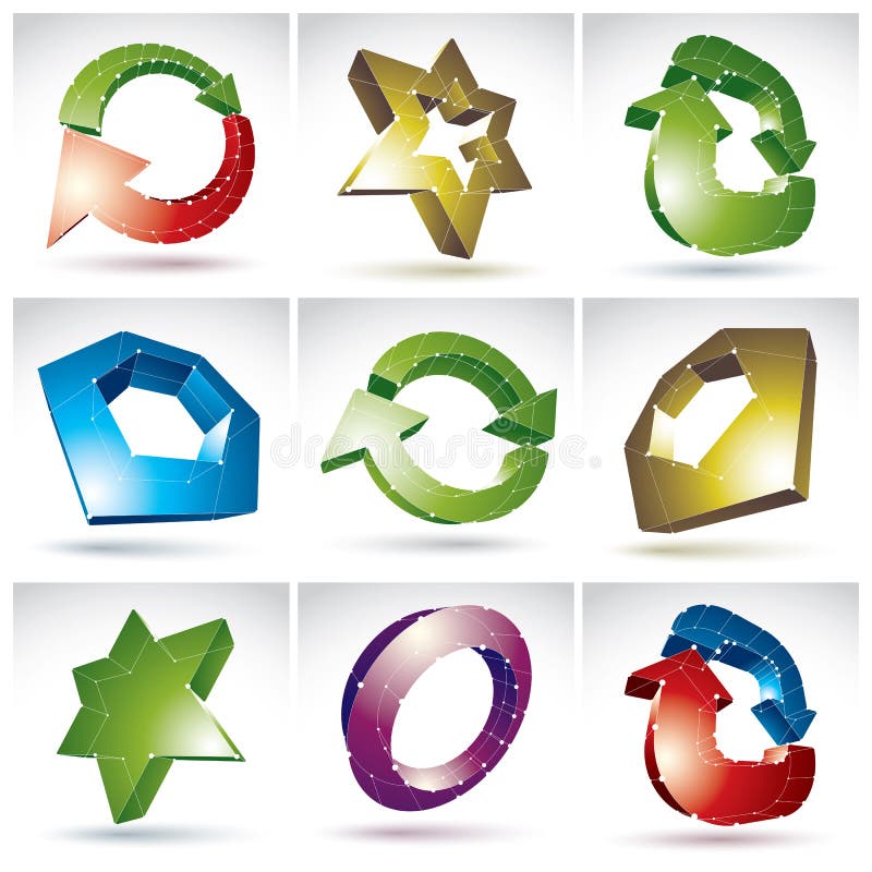 Set of 3d Mesh Colorful Abstract Objects Isolated on White Background ...