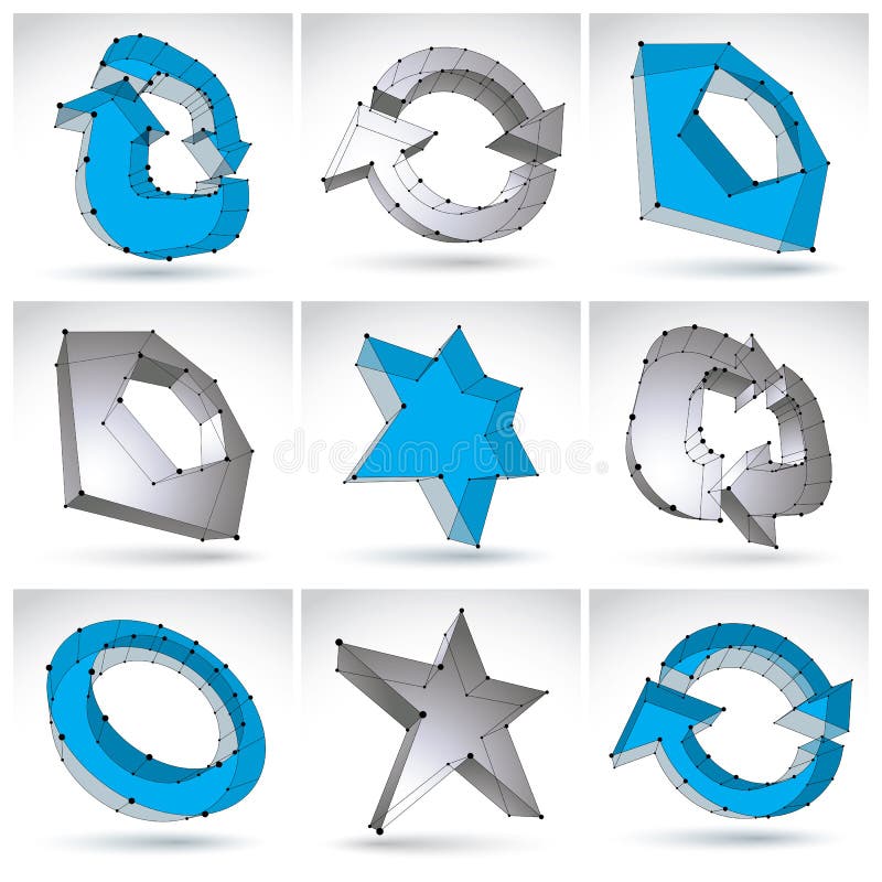 Set of 3d Mesh Single Color Abstract Objects Isolated Stock Vector ...