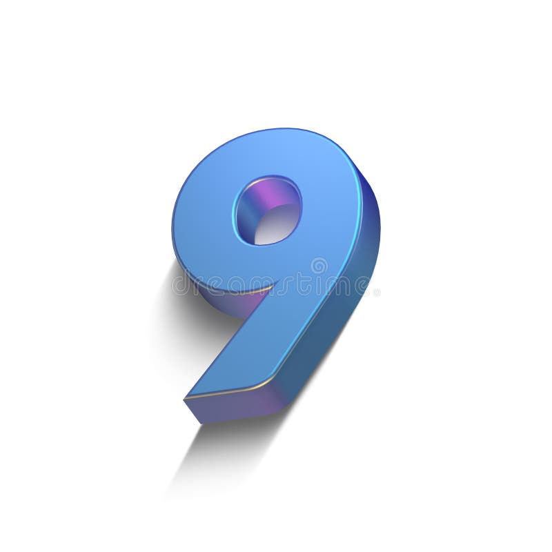 Set of 3d Metallic Blue Extruded Numbers, 3d Illustration, Nine Stock ...
