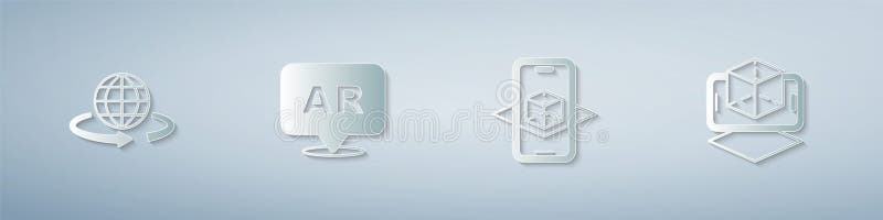 Set 3d Modeling, Augmented Reality AR, and . Paper Art Style. Vector ...