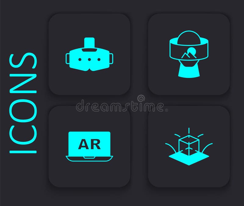 Set 3d Modeling, Virtual Reality Glasses, and Augmented AR Icon. Black ...