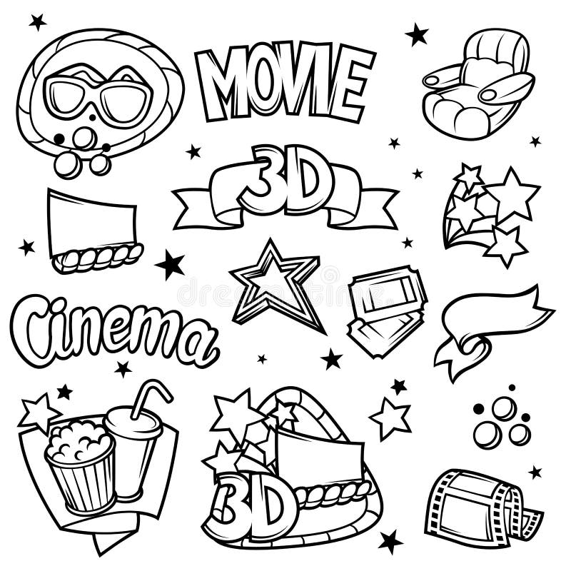 Set of 3d Movie Design Elements and Cinema Objects in Cartoon Style ...