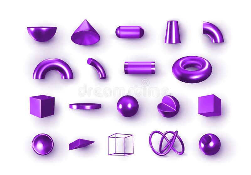 Set of 3d Objects Purple Geometric Shapes. Realistic Geometry Elements ...