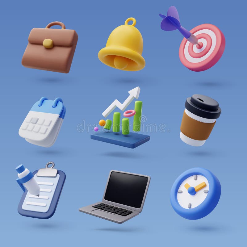 Set of 3d Office Icon, Business and Finance Concept Stock Vector ...