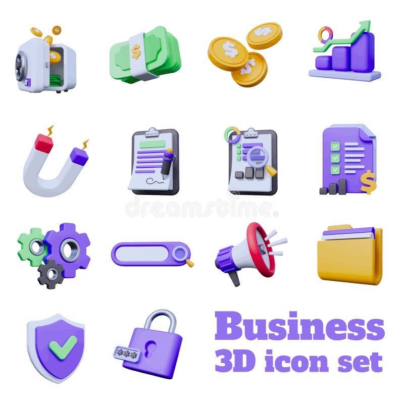 Set of 3d Office Modern Icon, Business and Finance Concept. Eps 10 ...