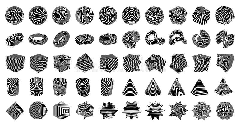 Set of 3d Optical Illusions on Shapes. Collection of 50 from Twisted ...