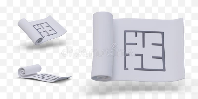 Set of 3D Paper Floor Plans. Half Twisted Documents for Builders Stock ...
