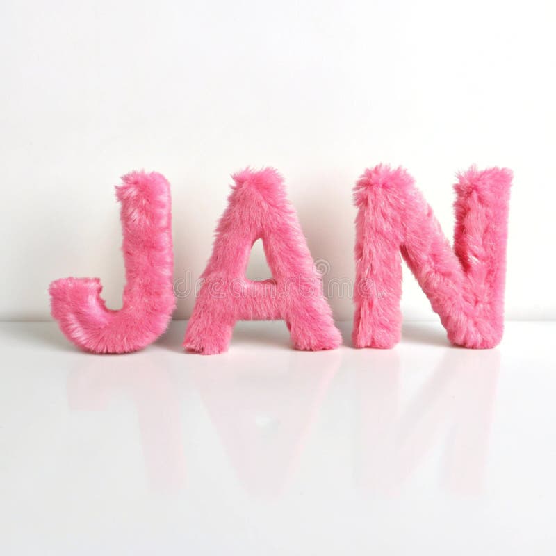 Set of 3D Pink Fur Letters JAN Isolated on White Background Stock ...