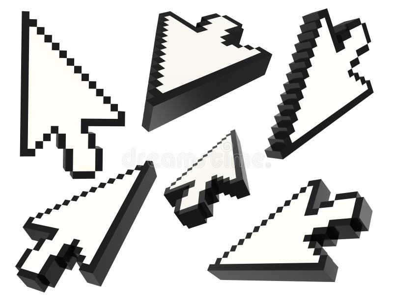 Set of 3d Pixel Arrow Cursor Stock Illustration - Illustration of click ...