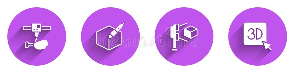 Set 3D Printer Chicken Leg, 3d Pen Tool, Scanner with Cube and Icon ...