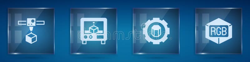 Set 3D Printer Cube, , Setting and RGB and CMYK Color Mixing. Square ...