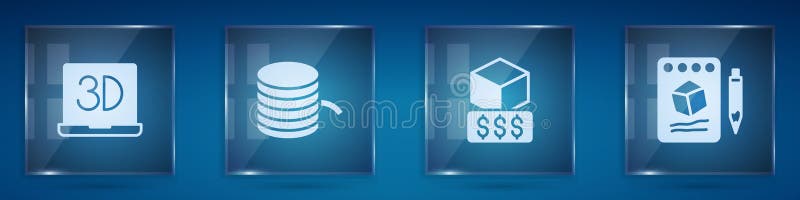 Set 3D Printer, Filament for, Services and Sketch on Paper. Square ...