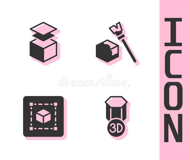 Set 3D Printer, Layers, Geometric Figure Cube and Isometric Cube Icon ... Set 3D Printer, Layers, Geometric Figure Cube and Isometric Cube Icon ...