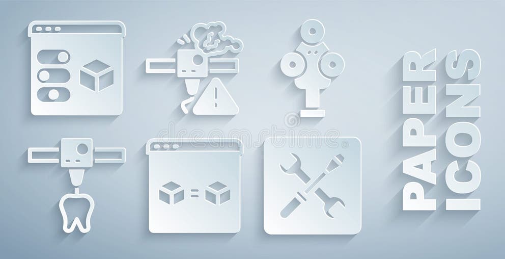 Set 3D Printer Perfect Copy, Scanner, Tooth, Setting, Warning and Icon ...