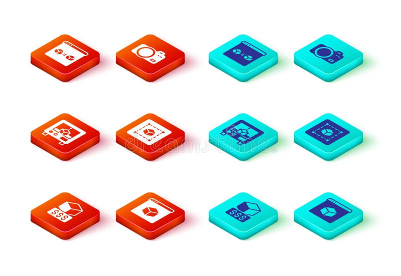 Set 3D Printer Services, Geometric Figure Cube, Photo Camera and ...