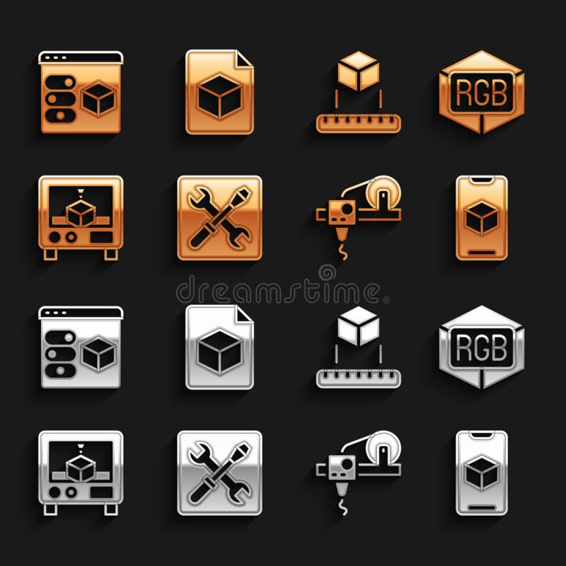 Set 3D Printer Setting, RGB And CMYK Color Mixing, Software, Isometric ...