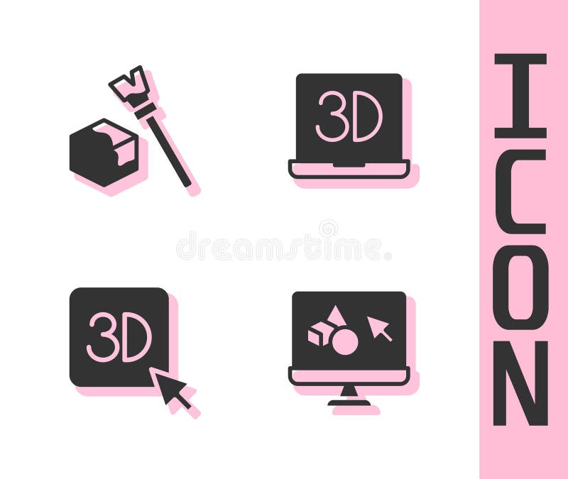 Set 3D Printer Software, Isometric Cube, and Icon. Vector Stock Vector ...