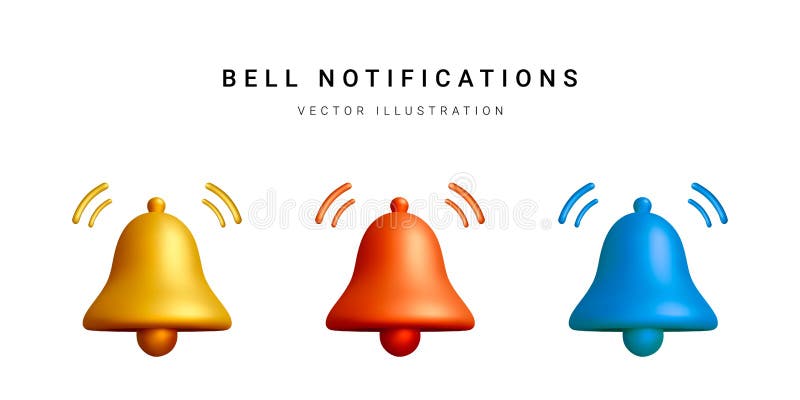 Set of 3d Realistic Bell Isolated on White Background. Vector ...