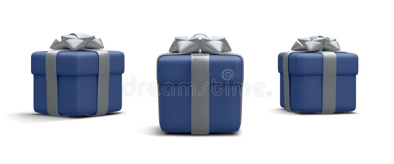 Set of 3d Realistic Blue Gift Boxes with Silver Ribbon Isolated on ...