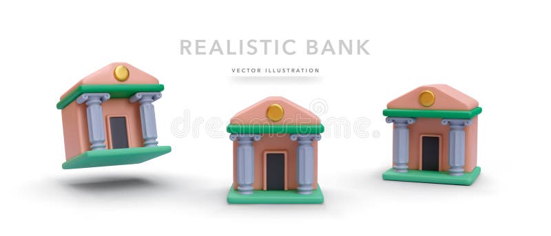 Set of 3d Realistic Colour Bank Icon with Shadow Isolated on White ...