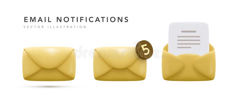Set of 3d Realistic Email Envelope Icons with Document and Marker One ...