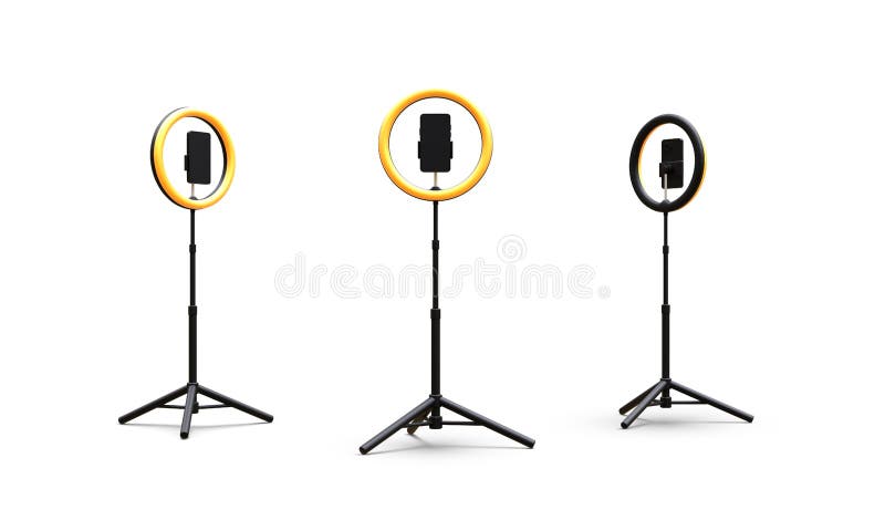 Set of 3d Realistic Phone on Tripod with Light Bulb. Live Stream ...