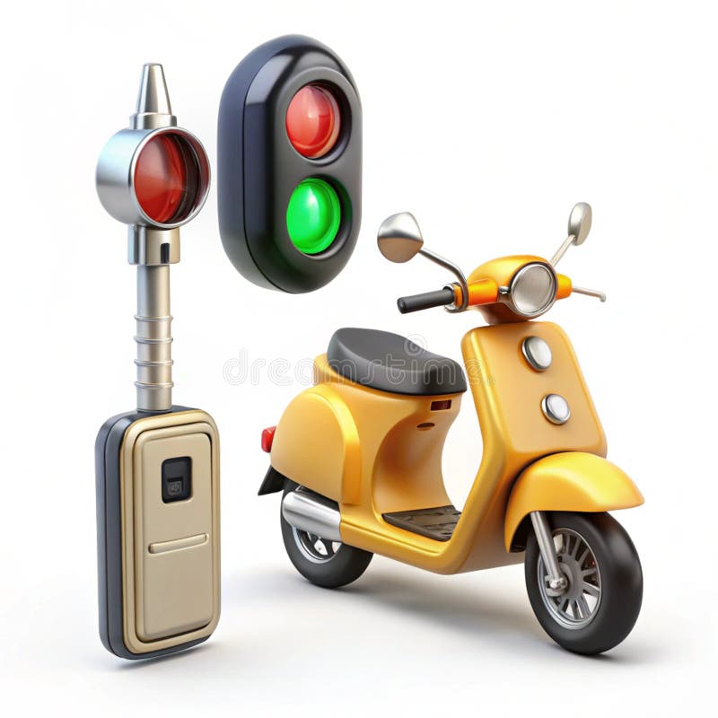 Set of 3D Realistic Scooter Keys Car Traffic Light Stock Illustration ...