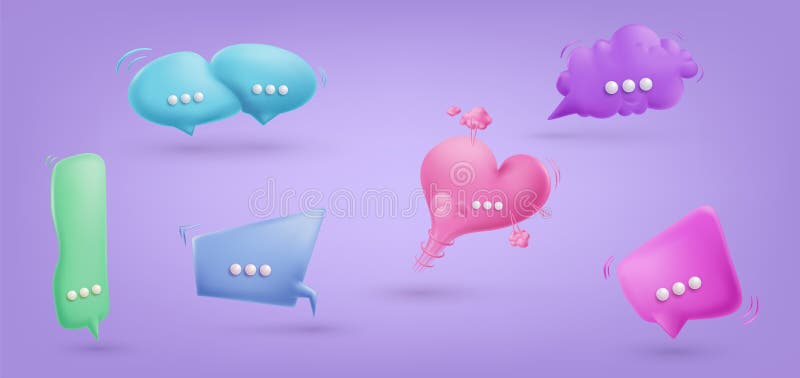 Set of 3d Realistic Speech Bubbles. Cartoon Speech Bubblebox. Chatting ...