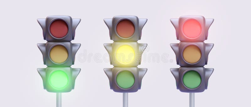 Set of 3d Realistic Traffic Lights Isolated on Light Background. Vector ...