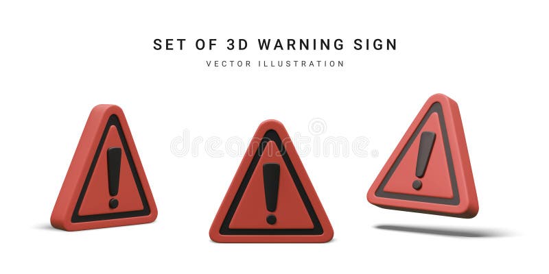 Set of 3d Realistic Triangle Warning Sign with Exclamation Mark ...
